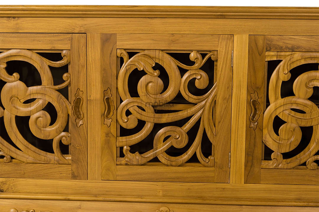 Hyacinth 150cm Wide Three Doors Rectangular Bahut with Spiral Flower ...